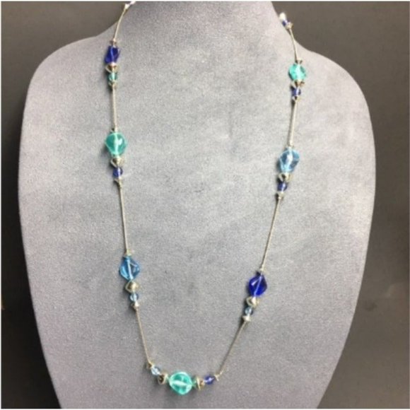 Vintage | Jewelry | Floating Bead Necklace Turquoise Blue Translucent ...